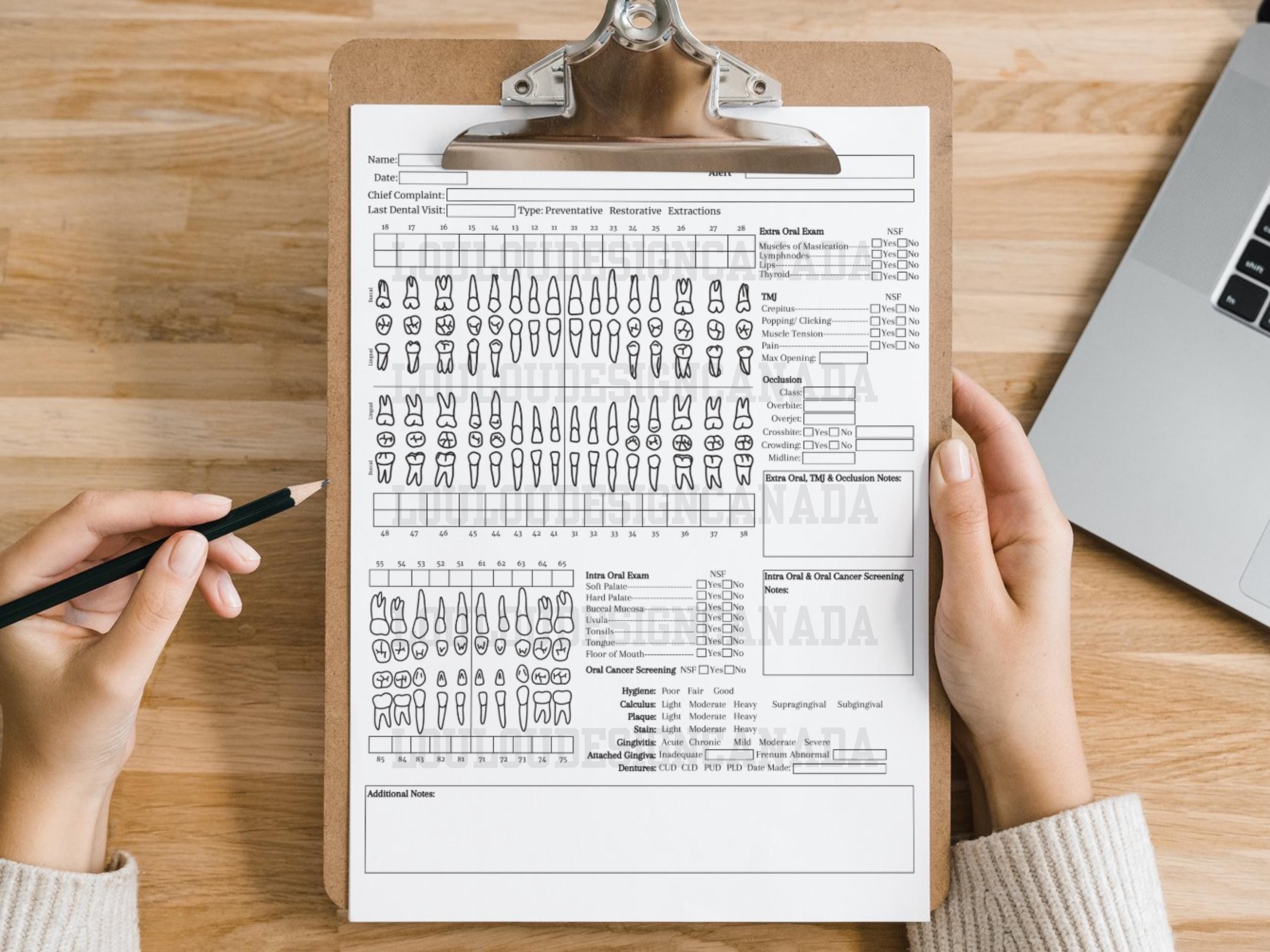 Dental Exam Form | Patient Examination Form | Dental Chart | Dentist ...