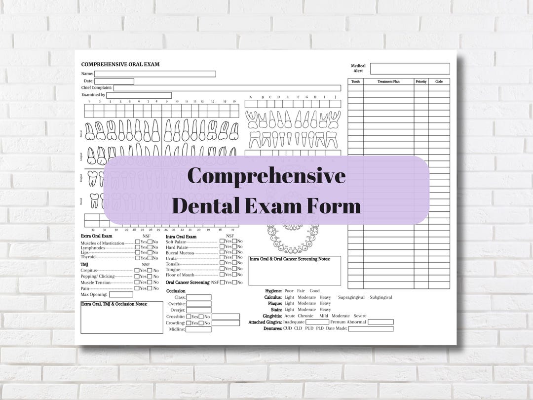 Complete Dental Exam Form | Dental Office Exam Forms | Dentist Charting ...