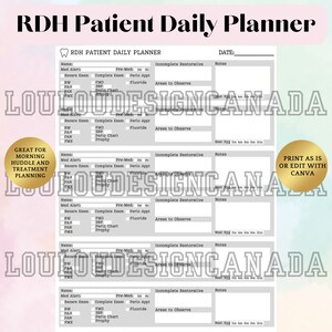 RDH Daily Patient Planner | Editable RDH Template | RDH Patient Tracker ...