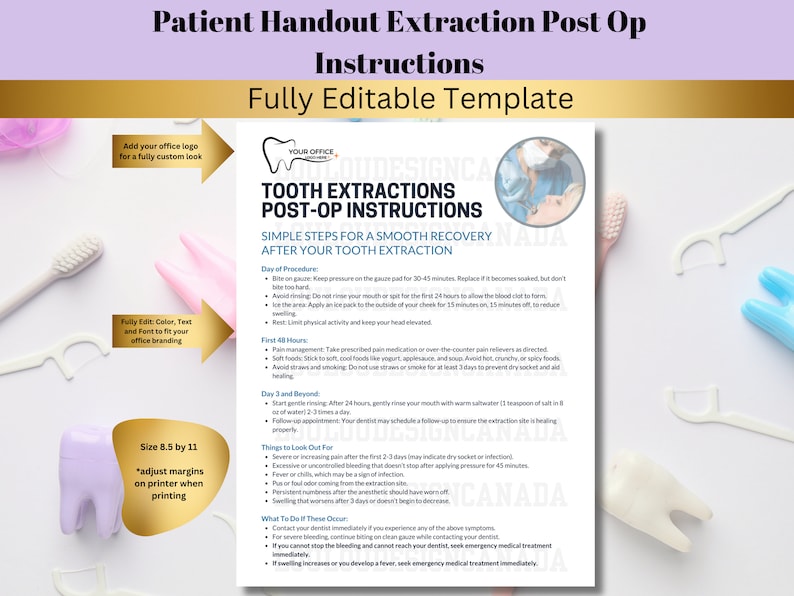 Dental Extraction Post Op Guide | Customizable Tooth Extraction Aftercare Instructions ...