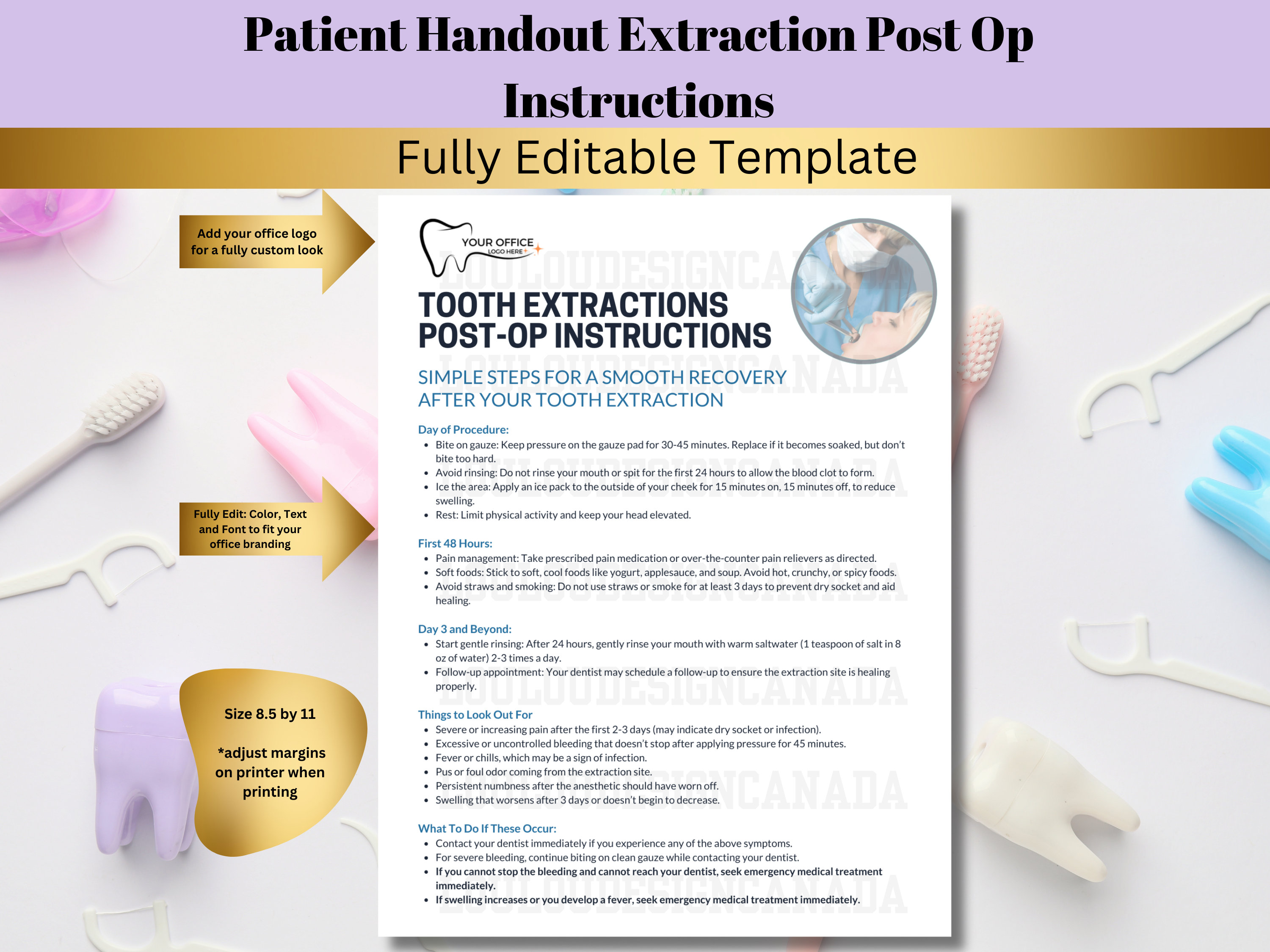 Dental Extraction Post Op Guide | Customizable Tooth Extraction Aftercare Instructions ...