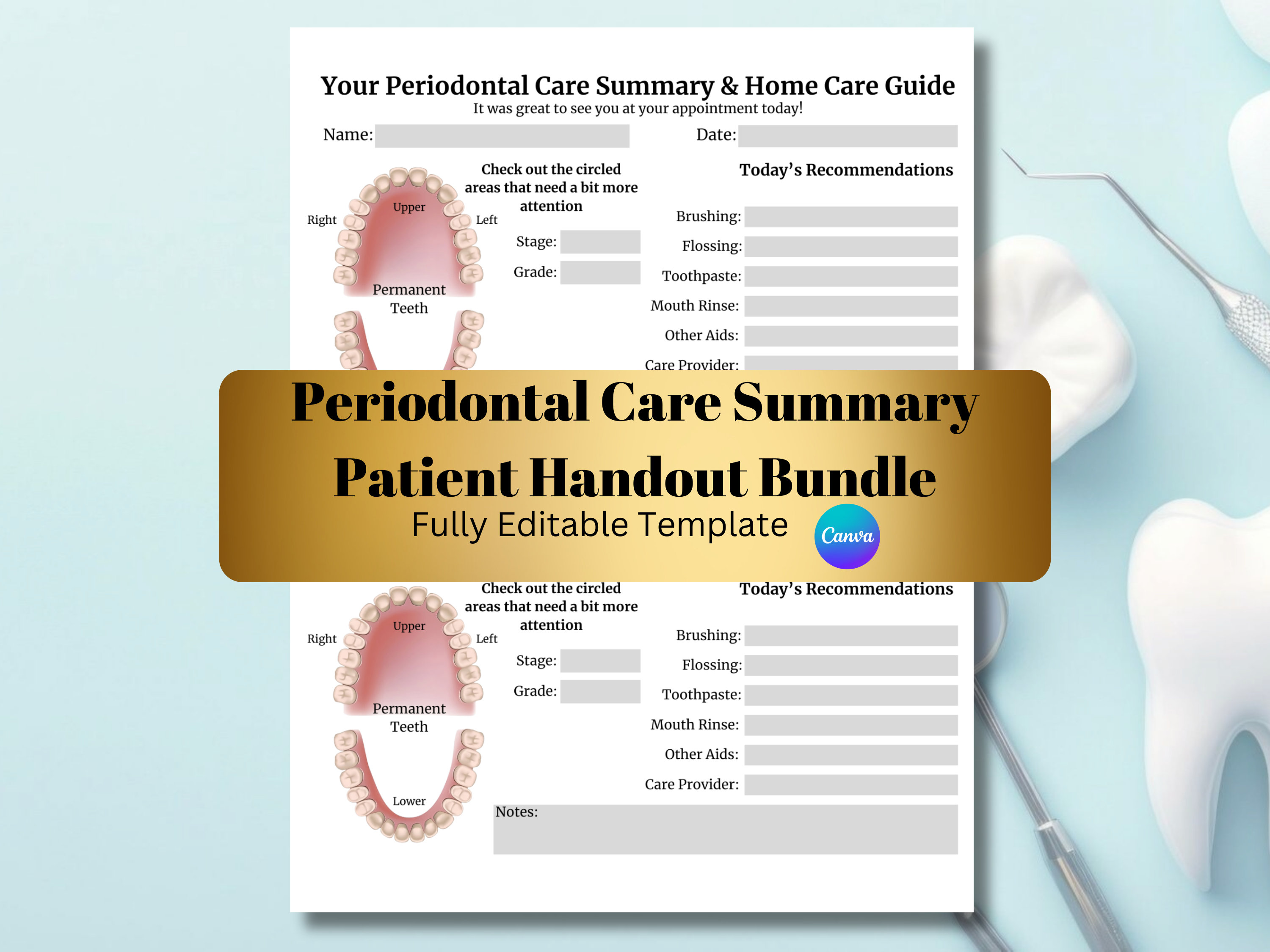 Periodontal Patient Handout Form | RDH Hygienist Notes | Dental Office ...