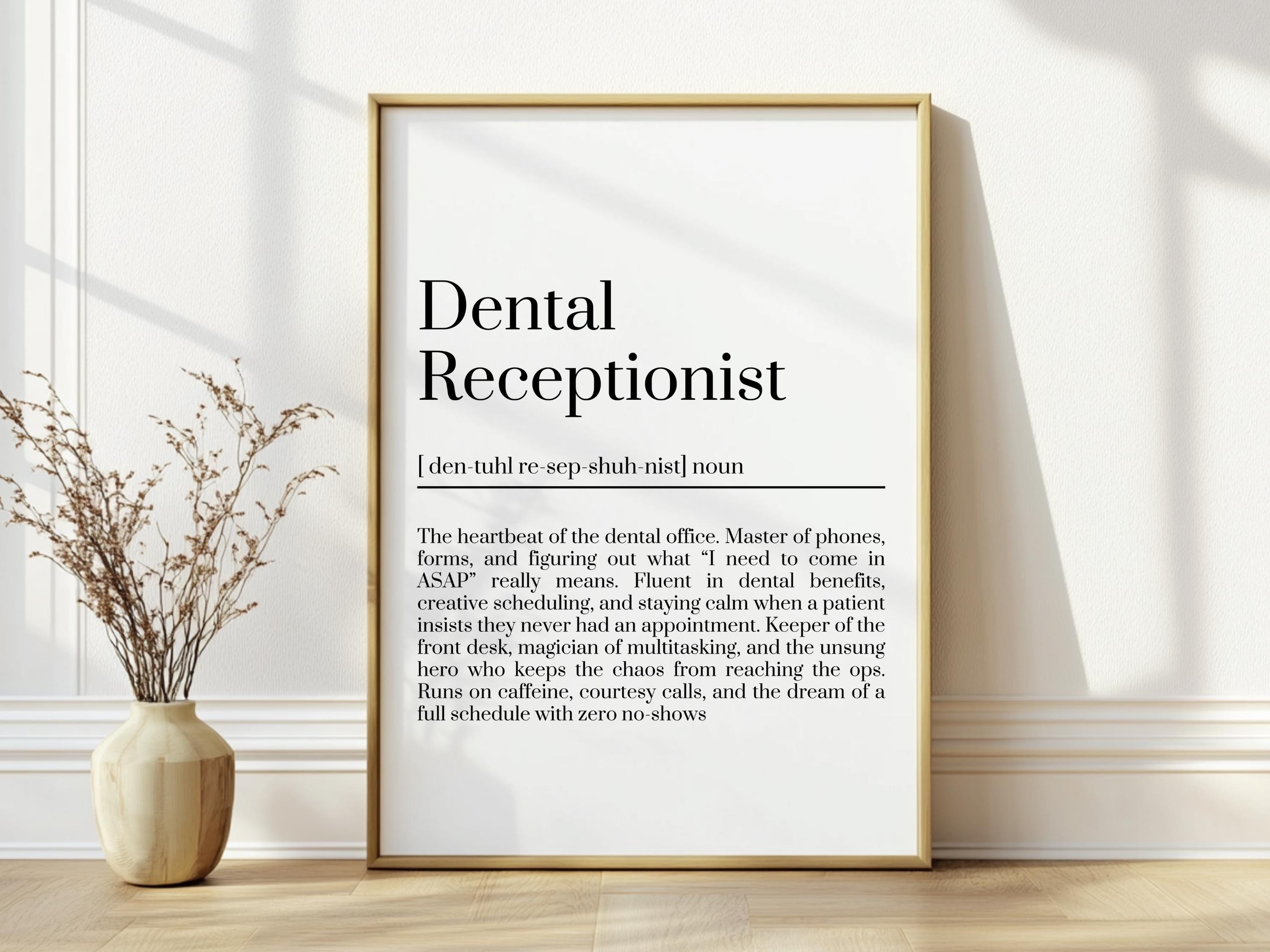 Dental Receptionist Definition Print | Dentist Front Desk Gift | Dental ...