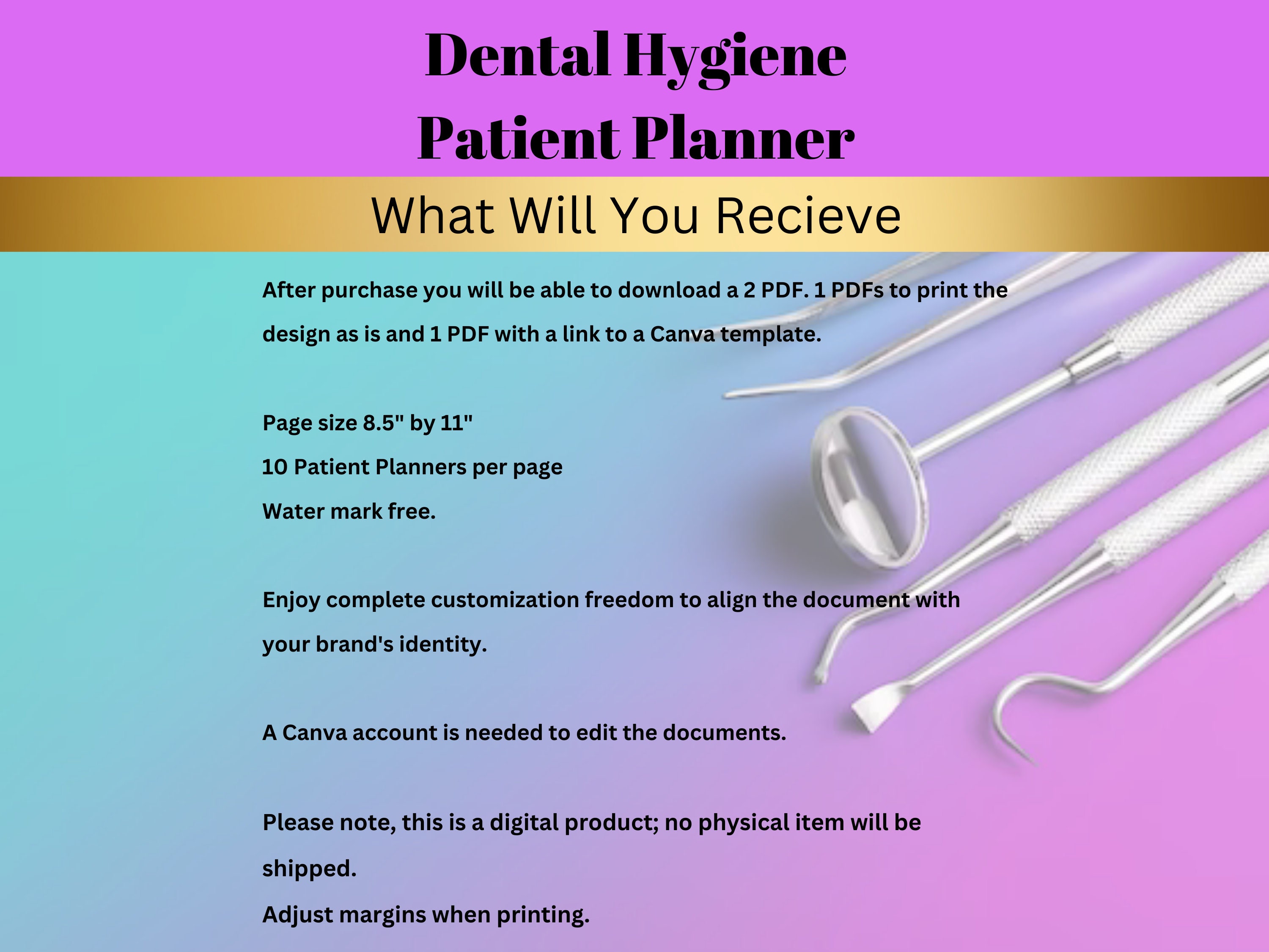 Dental Hygiene Patient Treatment Planner | Editable Dental Template ...