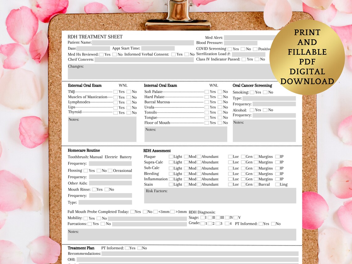 RDH Documentation Fillable and Printable Template Dental - Etsy Canada