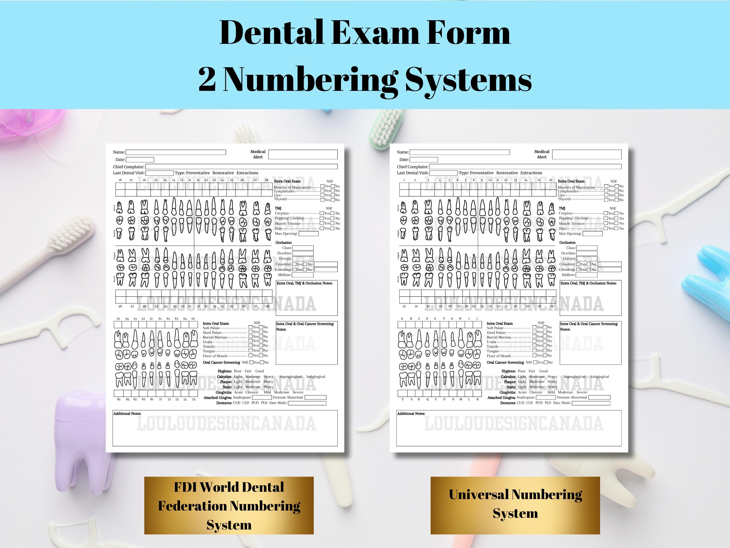 Dental Exam Form | Patient Examination Form | Dental Chart | Dentist ...