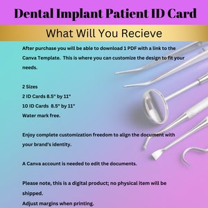 Dental Implant Patient ID Card | Implant ID Card | Medical ID Card ...