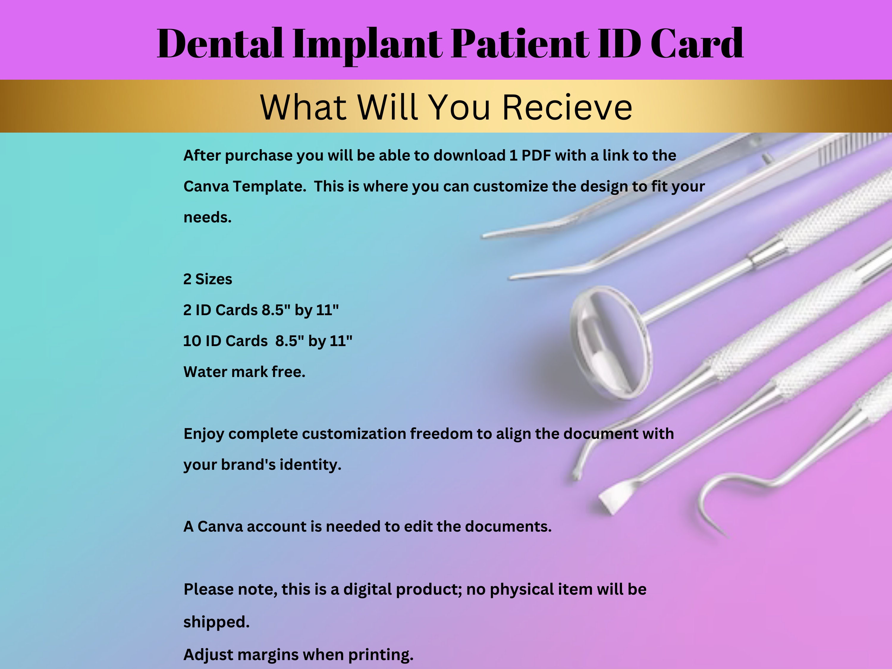 Dental Implant Patient ID Card | Implant ID Card | Medical ID Card ...