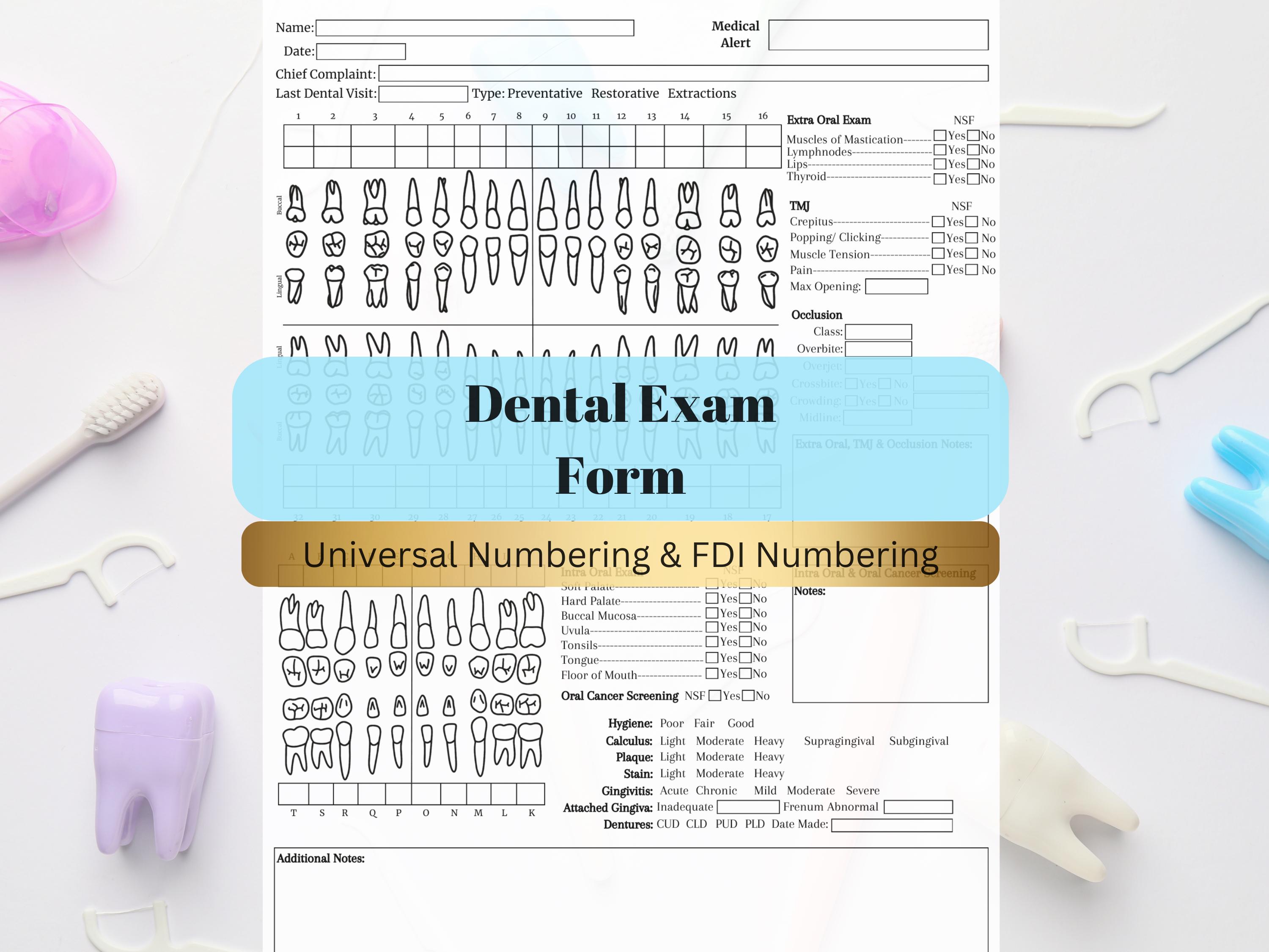 Dental Exam Form | Patient Examination Form | Dental Chart | Dentist ...