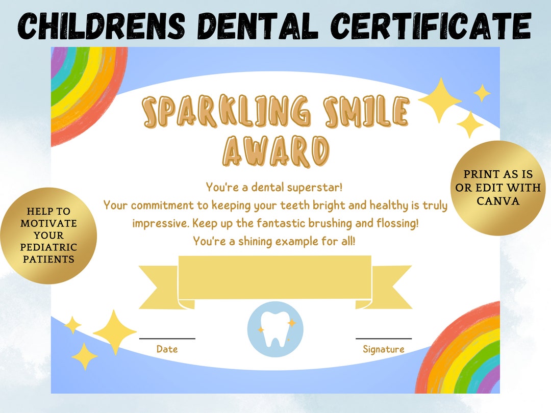 Dental Visit Certificate Printable Certificate - Etsy Canada