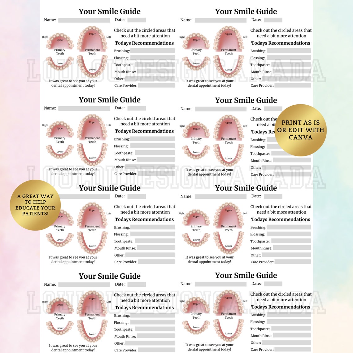 RDH Patient Handout Form | Hygienist Progress Notes | Dental Office ...