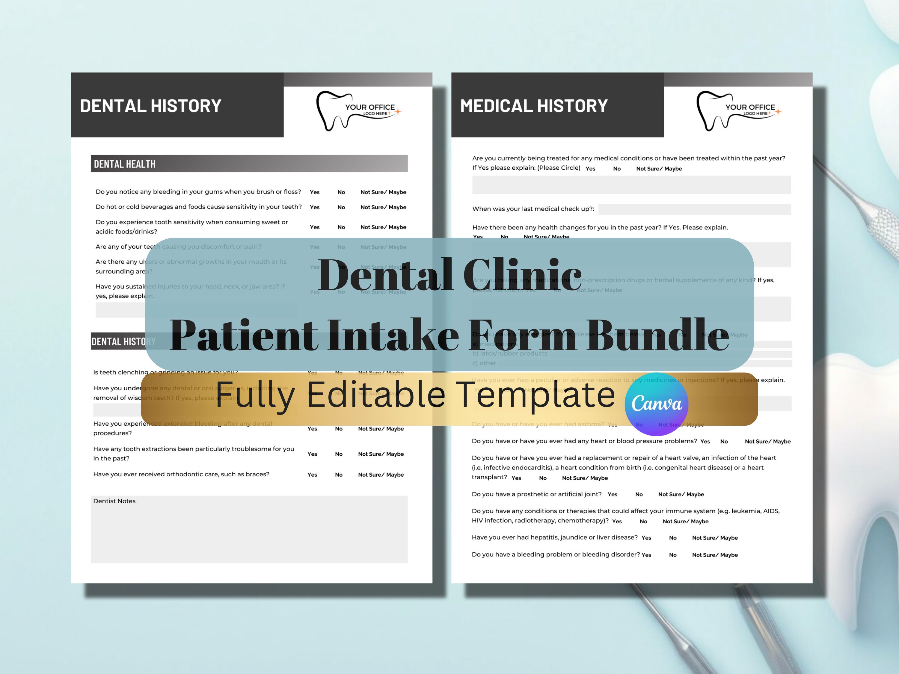 Editable Dental Intake Forms New Patient Form Customize Dental Office ...