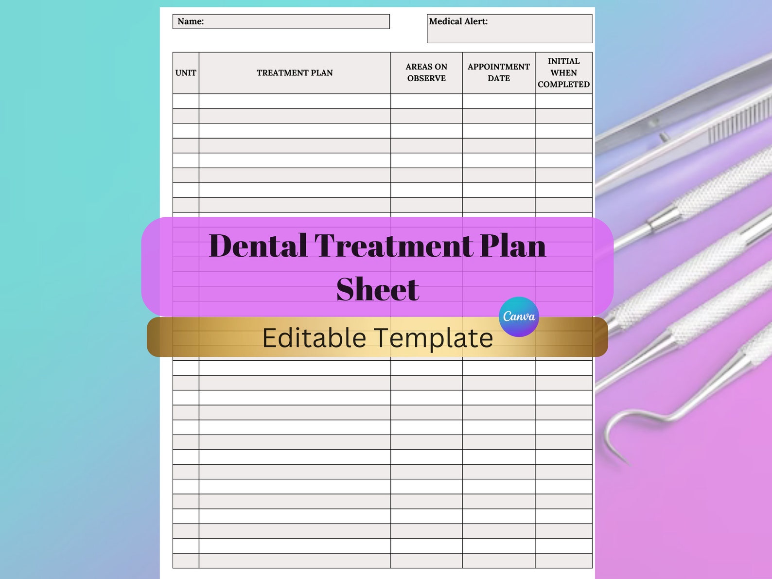Dental Treatment Plan Documentation Sheet | Treatment Planner Log ...