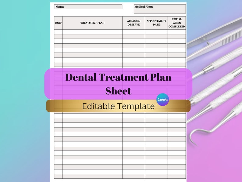 Dental Treatment Plan Documentation Sheet | Treatment Planner Log | Dental Treatment Document ...