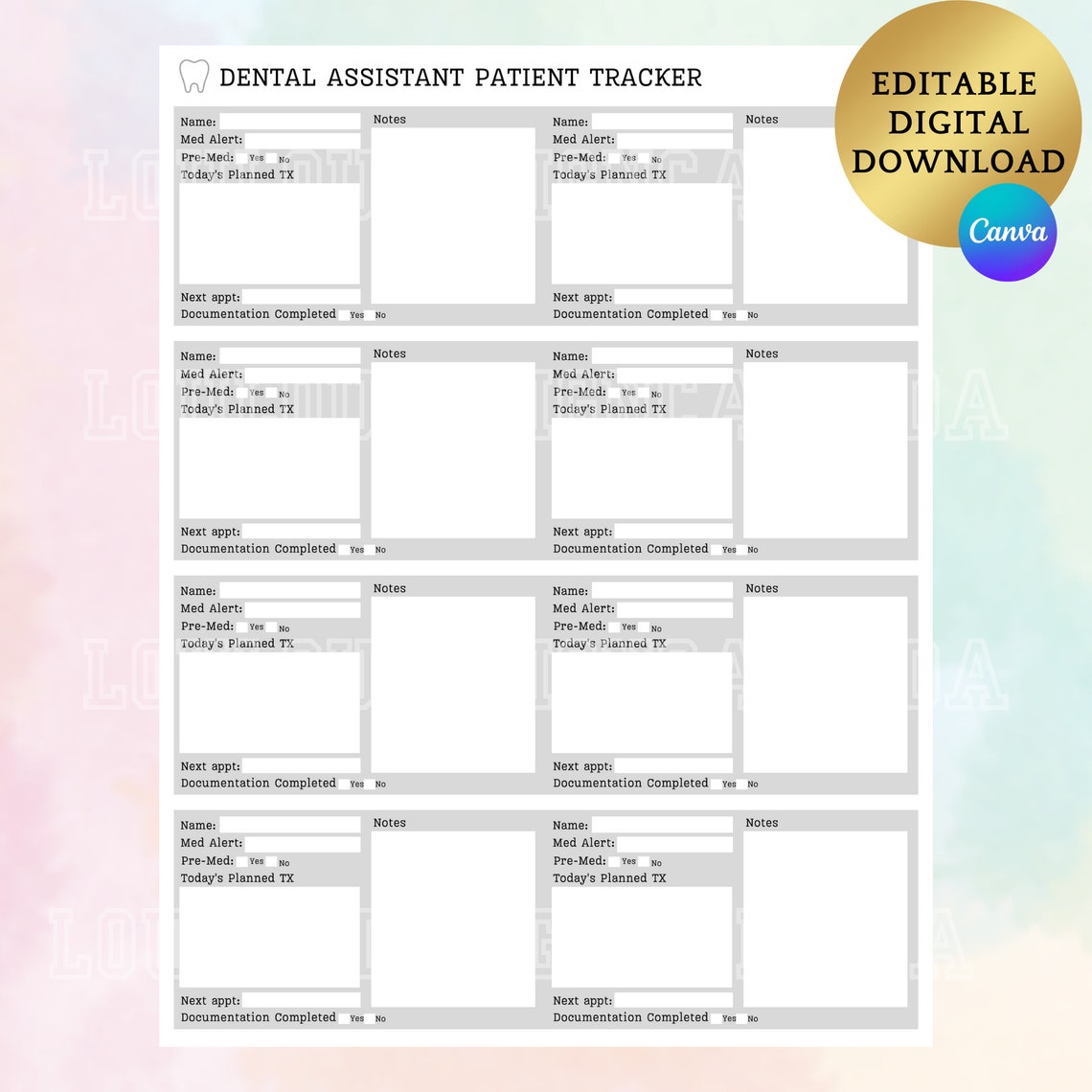 Dental Assistant Patient Planner | Daily Patient Planner | Dental ...
