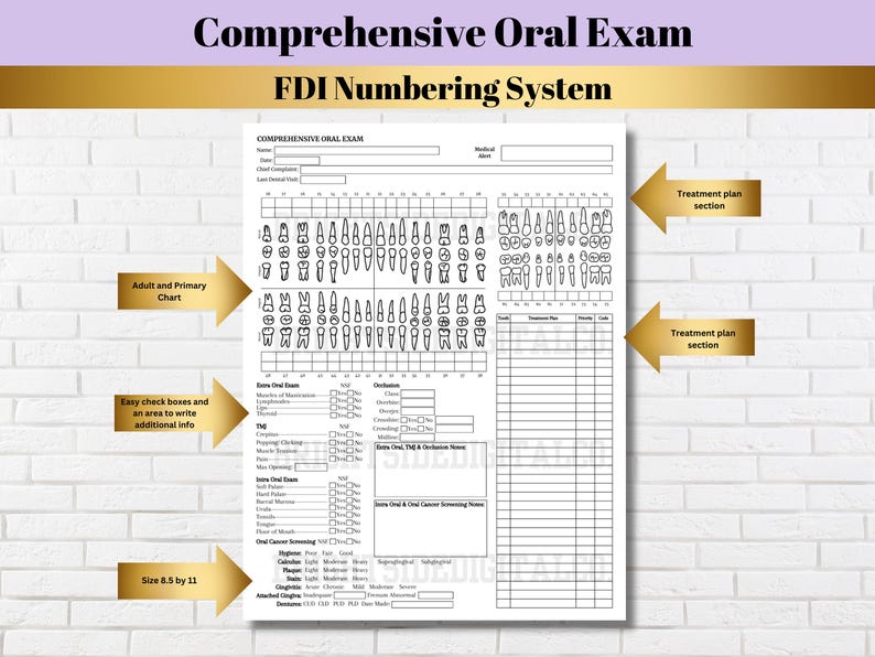 Dental Exam Form | Complete Oral Exam Template | Dentist Charting ...