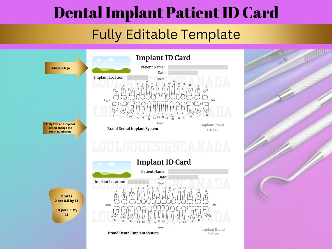 Dental Implant Patient ID Card | Implant ID Card | Medical ID Card ...