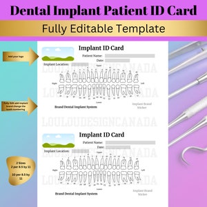 Dental Implant Patient ID Card | Implant ID Card | Medical ID Card ...