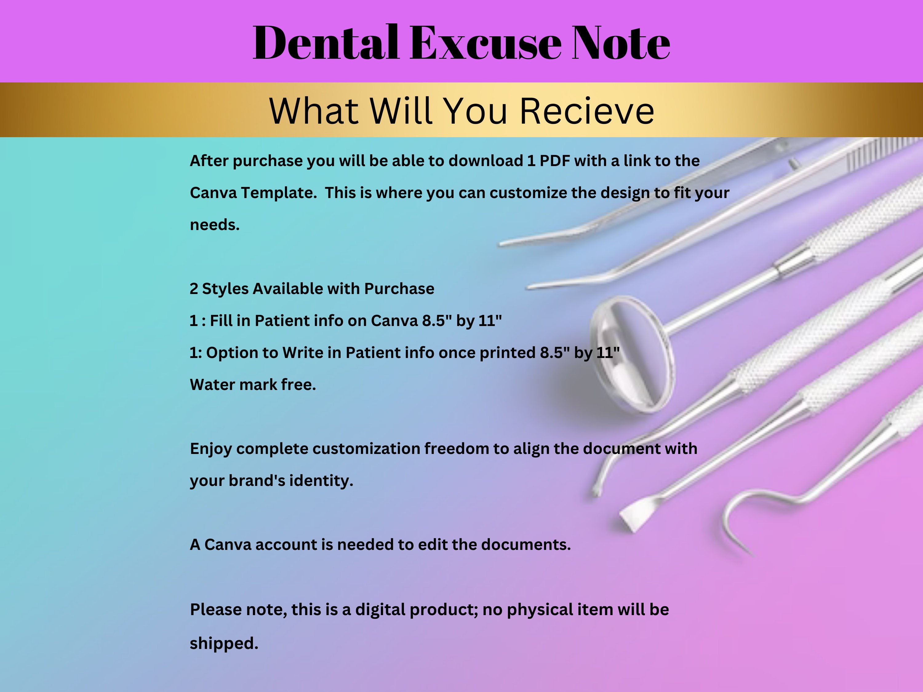 Dentist Excuse Note Template | Dental Work Excuse Letter | Doctors Note ...