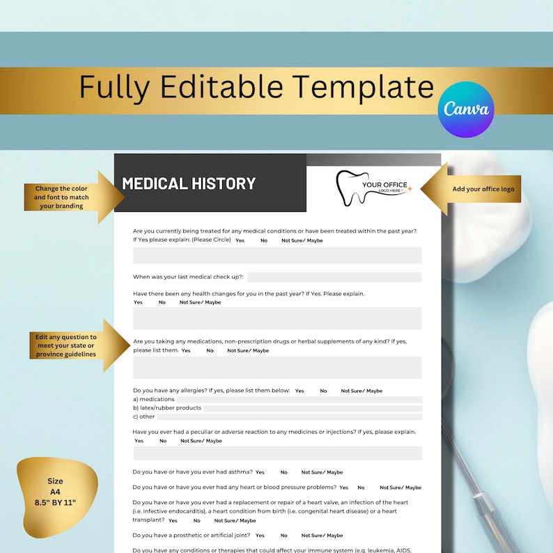 Editable Dental Intake Forms | New Patient Form | Customize Dental ...