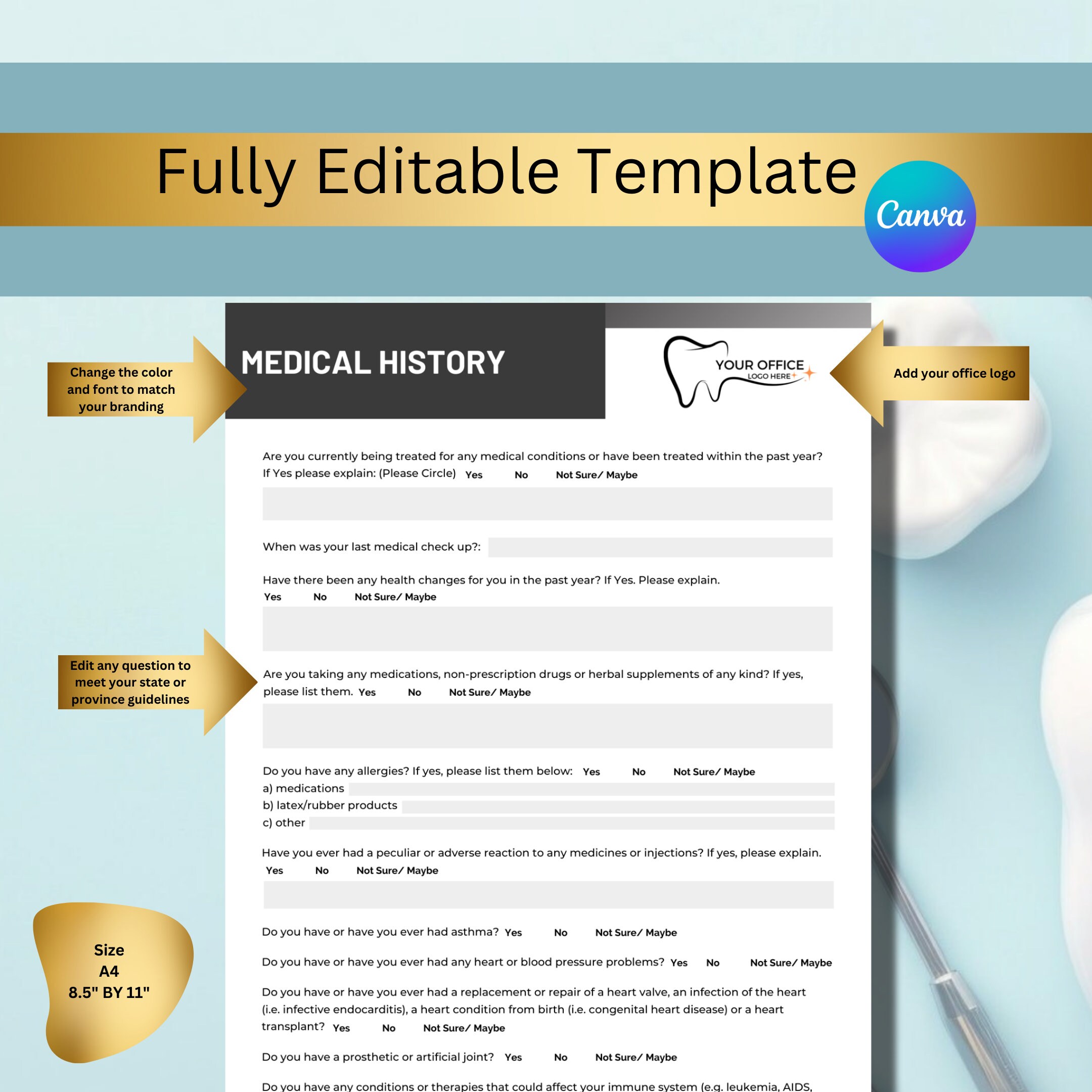 Editable Dental Intake Forms | New Patient Form | Customize Dental ...