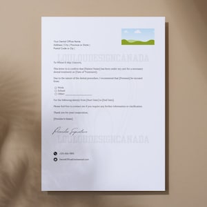 Dentist Excuse Note Template | Dental Work Excuse Letter | Doctors Note ...