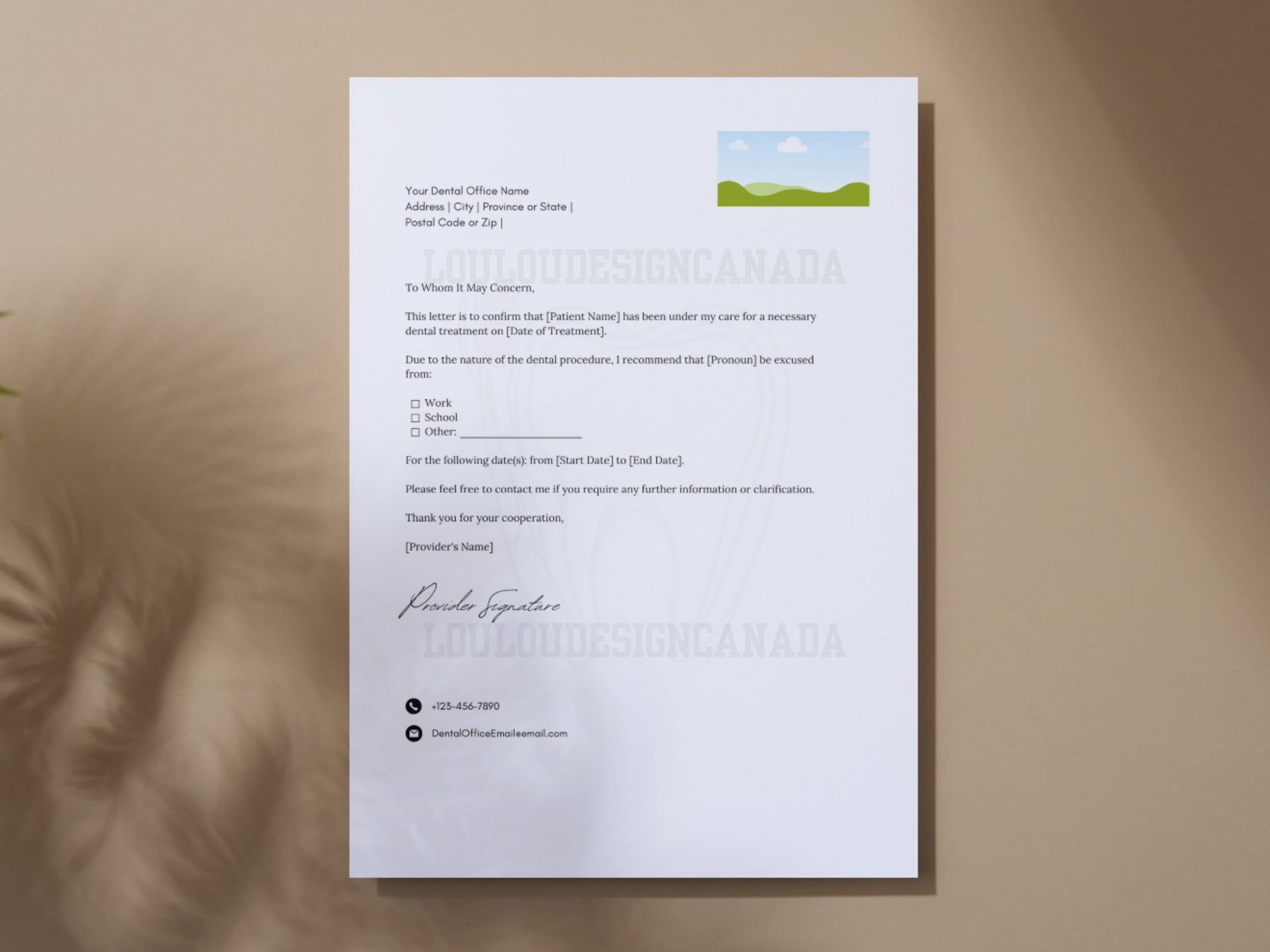 Dentist Excuse Note Template | Dental Work Excuse Letter | Doctors Note ...