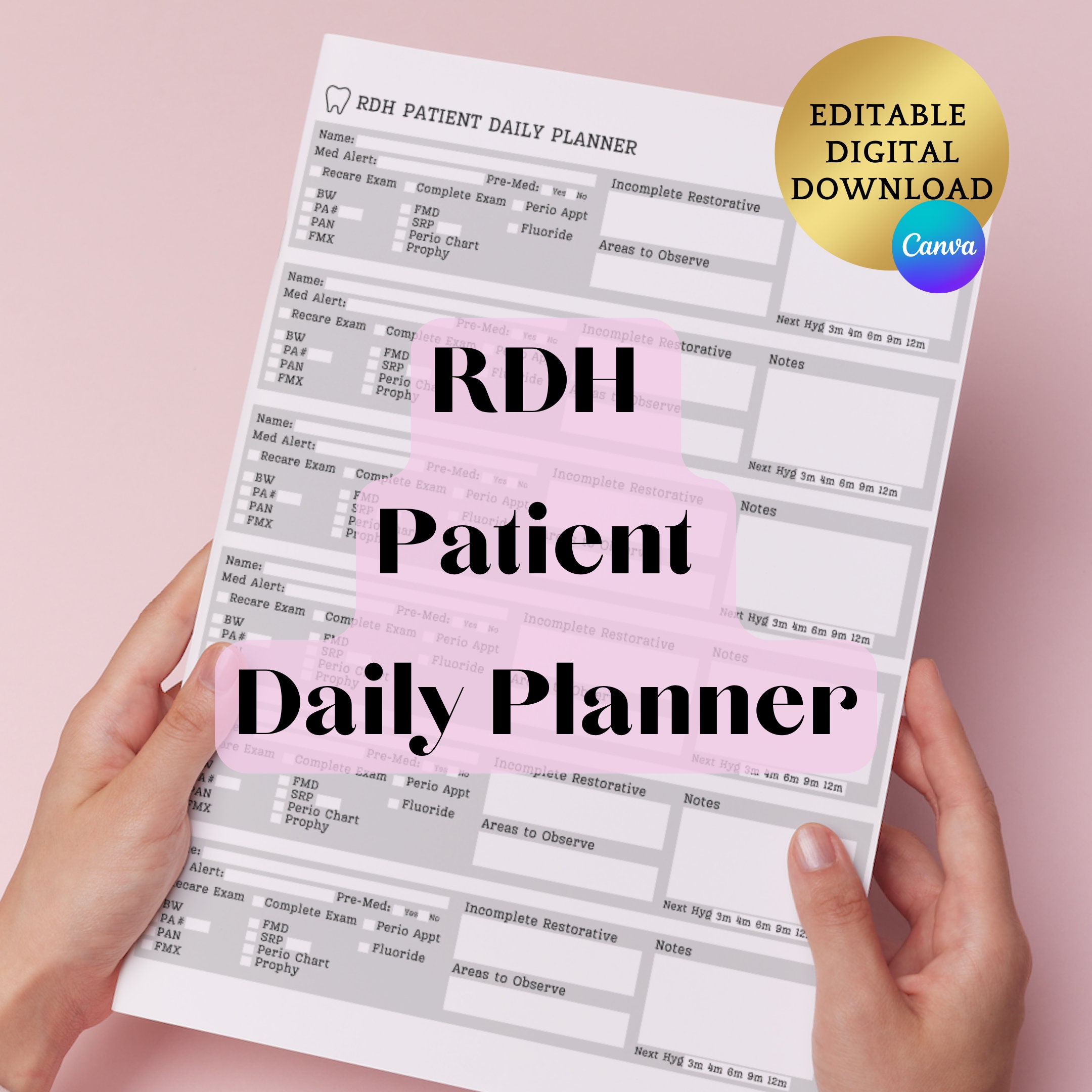 RDH Daily Patient Planner | Editable RDH Template | RDH Patient Tracker ...