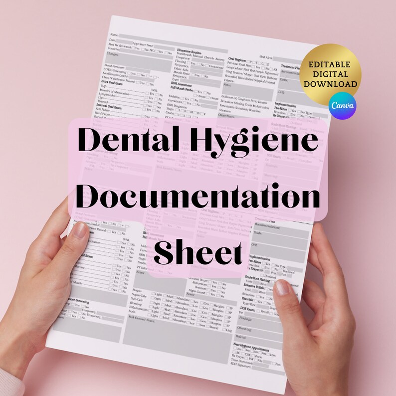 Dental Hygiene Documentation Sheet | RDH Treatment Notes | Dental Chart ...