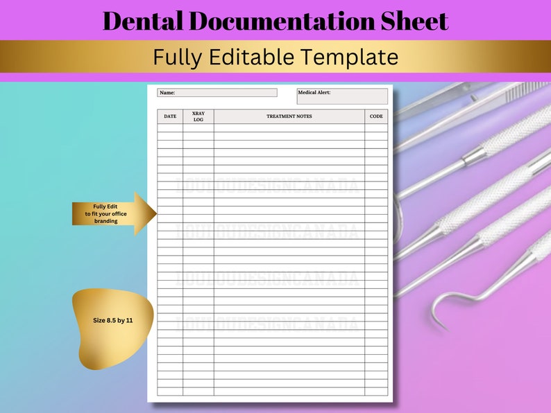Dental Office Documentation Sheet | Dental Treatment Notes | Dentist ...