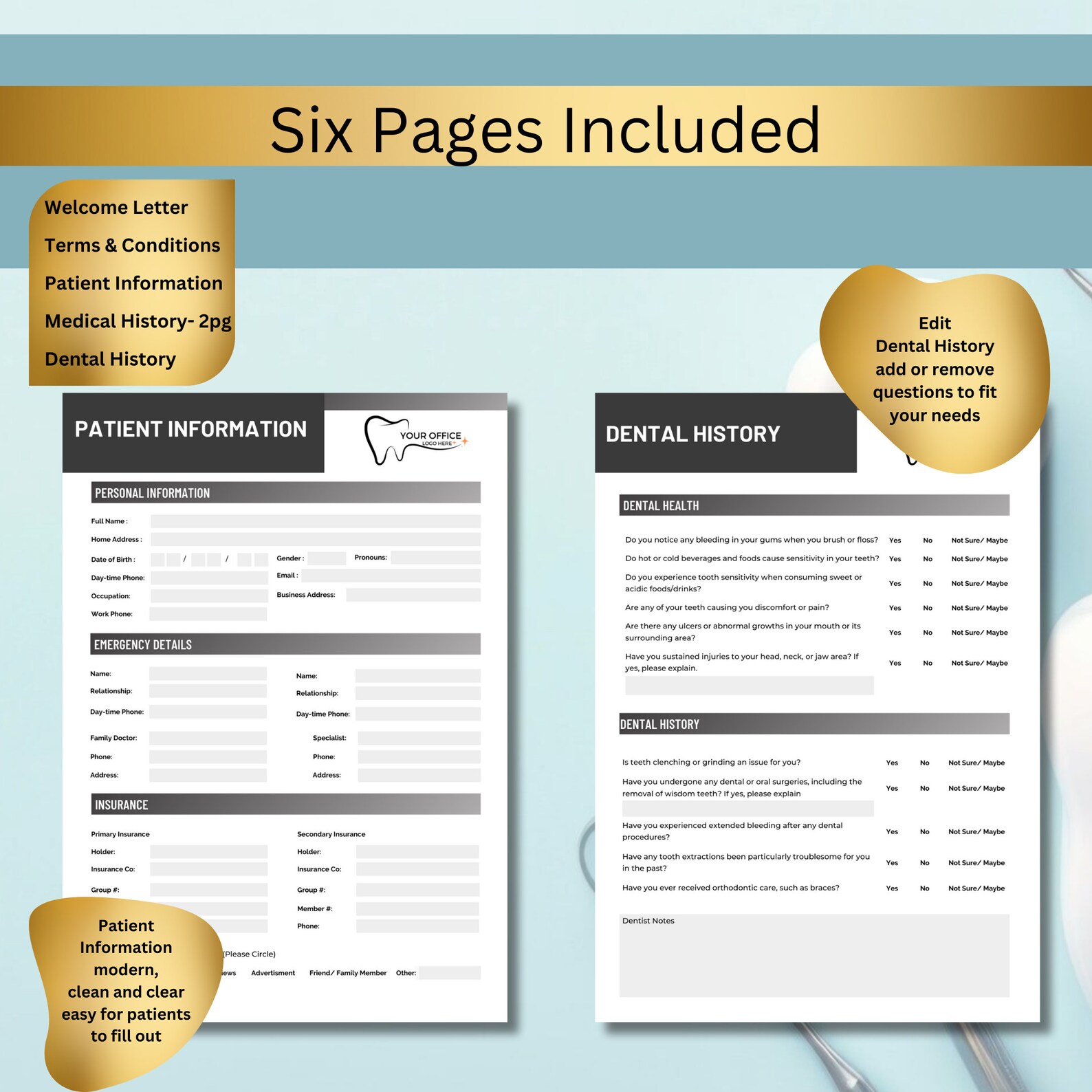 Editable Dental Intake Forms | New Patient Form | Customize Dental ...