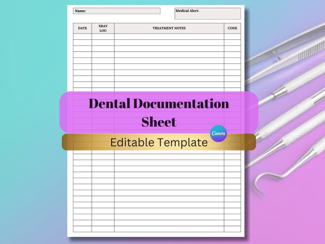 Dental Office Documentation Sheet | Dental Treatment Notes | Dentist ...
