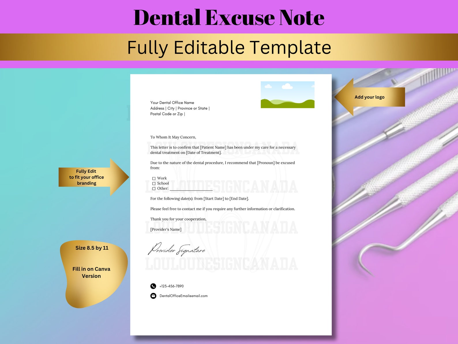 Dentist Excuse Note Template | Dental Work Excuse Letter | Doctors Note ...