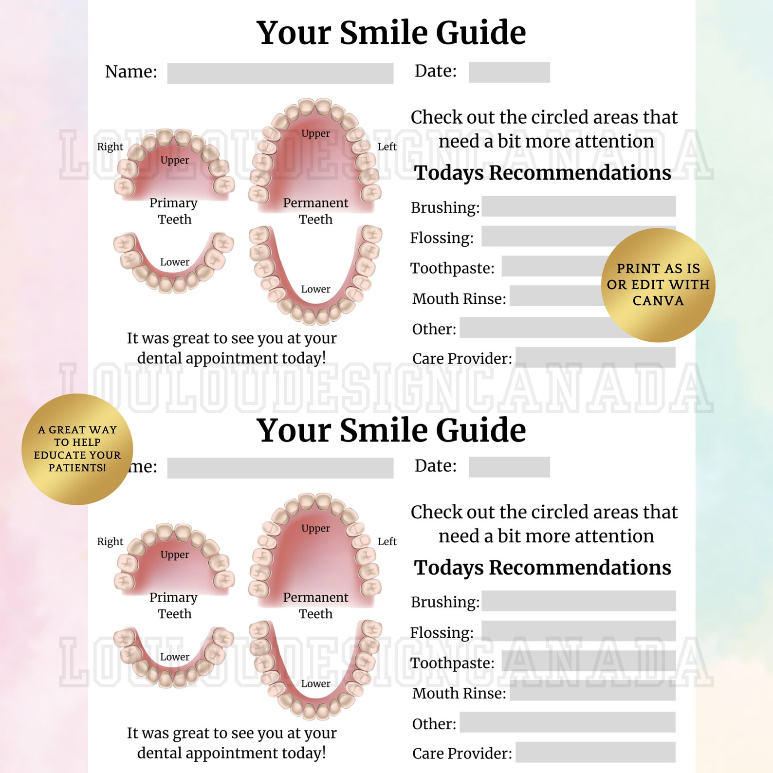 RDH Patient Handout Form | Hygienist Progress Notes | Dental Office ...
