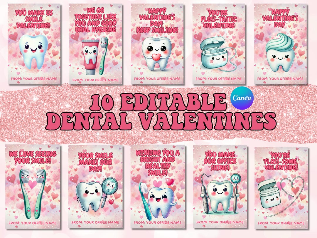 10 Editable Dental Valentine's Day Cards | Valentine Dental Office Card ...