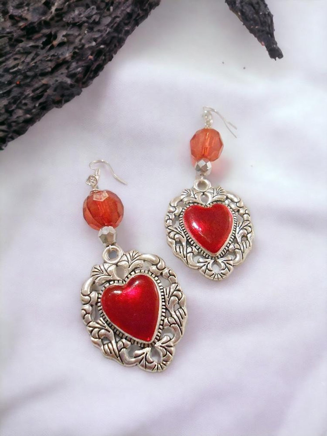 Gothic Red Heart Earrings Metallic Dark Romantic Jewelry Spooky ...