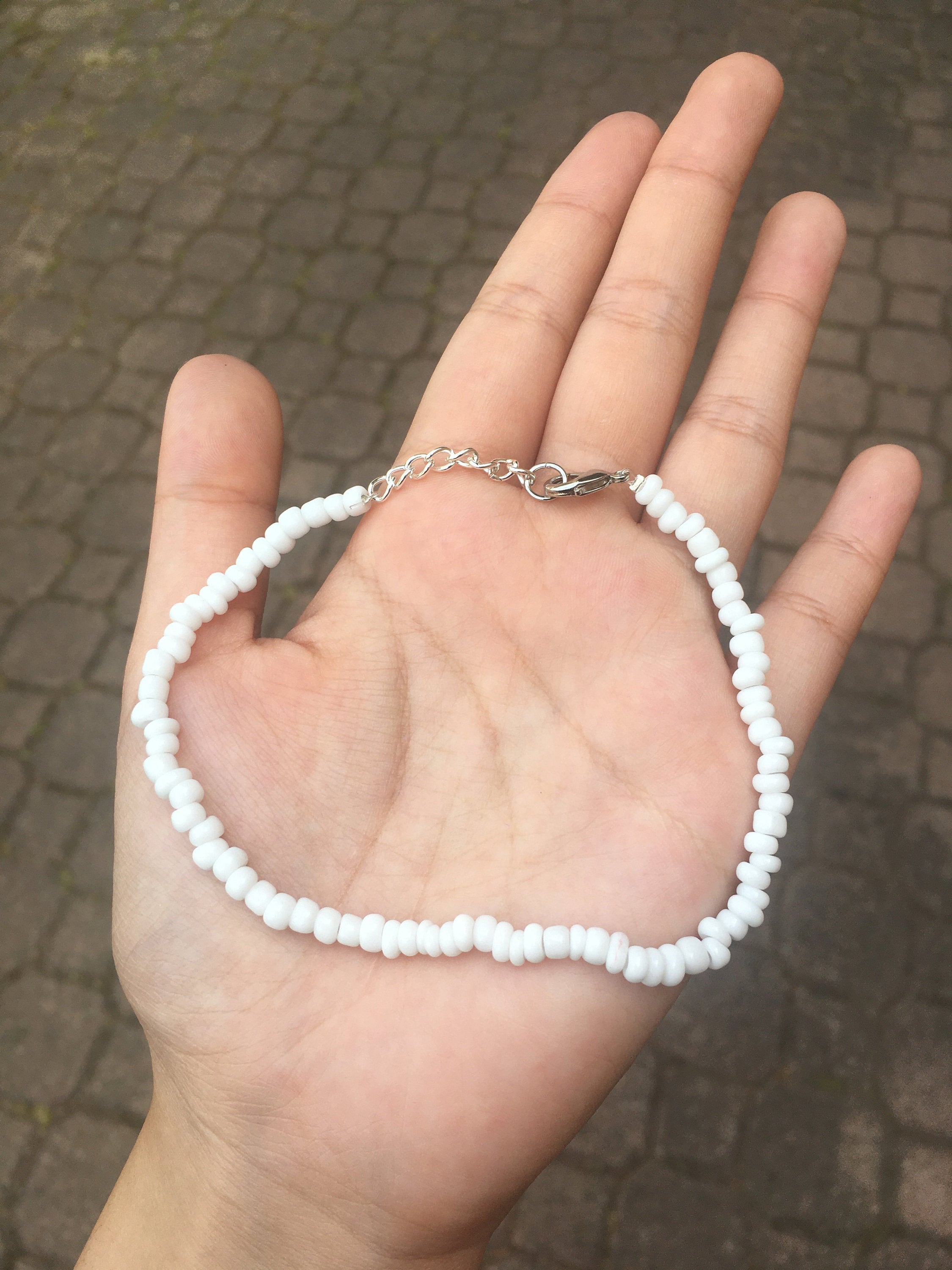 White Beaded Anklet-white Seed Bead Anklet-vsco Jewelry-glass | Etsy Canada