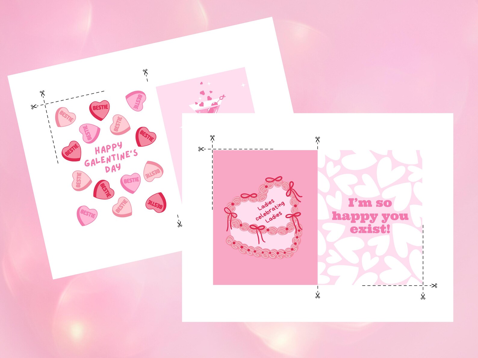 6 Cute Galentine's Day Cards | Instant Download | Printable Valentines ...