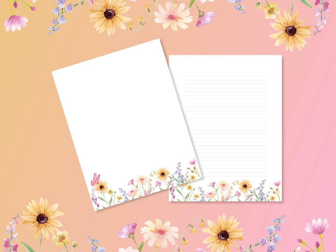 Whimsical Flowers Printable Stationery 8.5x11 /printable Stationary ...