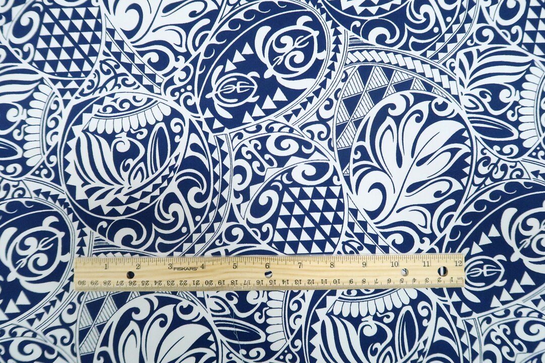 Polynesian Tribal Tapa Turtle Print 100% Cotton Black and Navy C228BBL ...