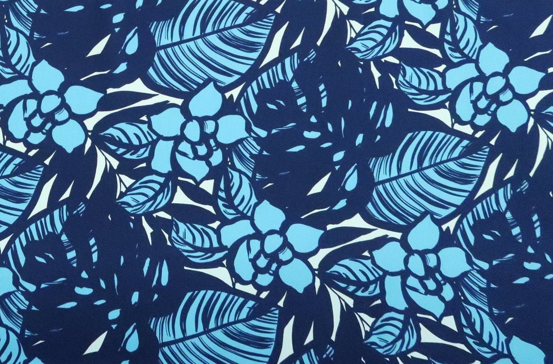 Modern Floral Fabric 100% Cotton Blue & Black C122B - Etsy
