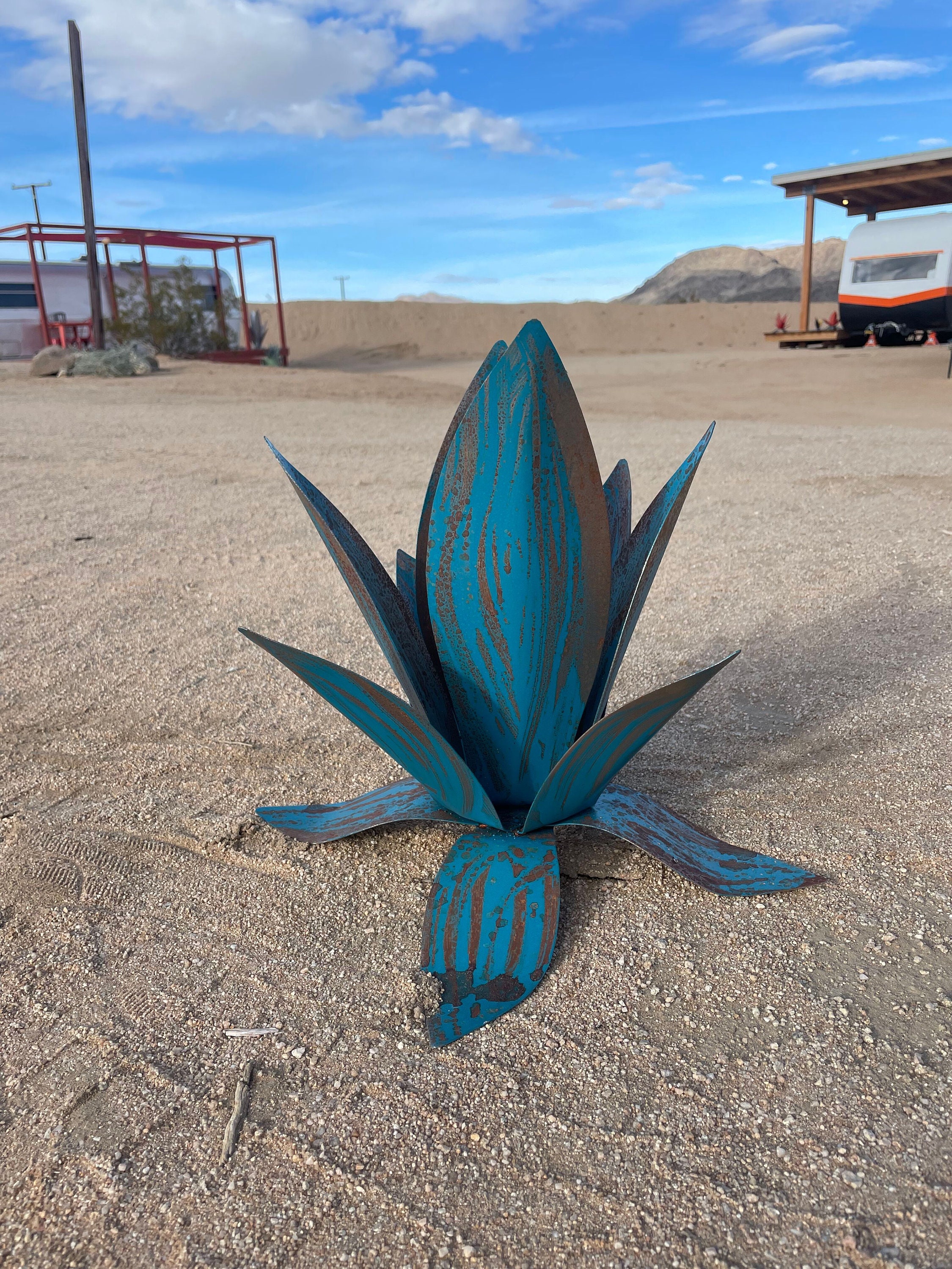 12 Blue, Rustic, Lotus, Flower, Agave, Yard, Landscape, Sculpture, Desert, Rust, Steel ...
