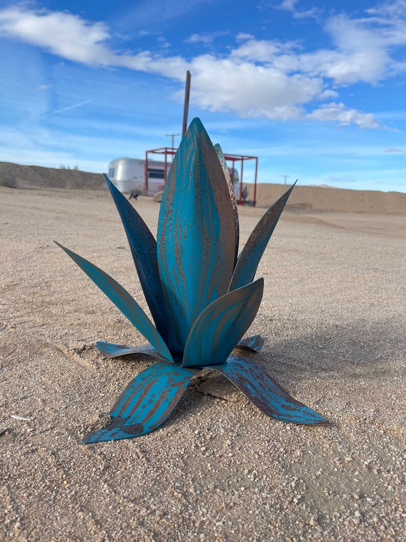12" Blue Patina Agave Sculpture – Handcrafted Steel Desert Art by ...