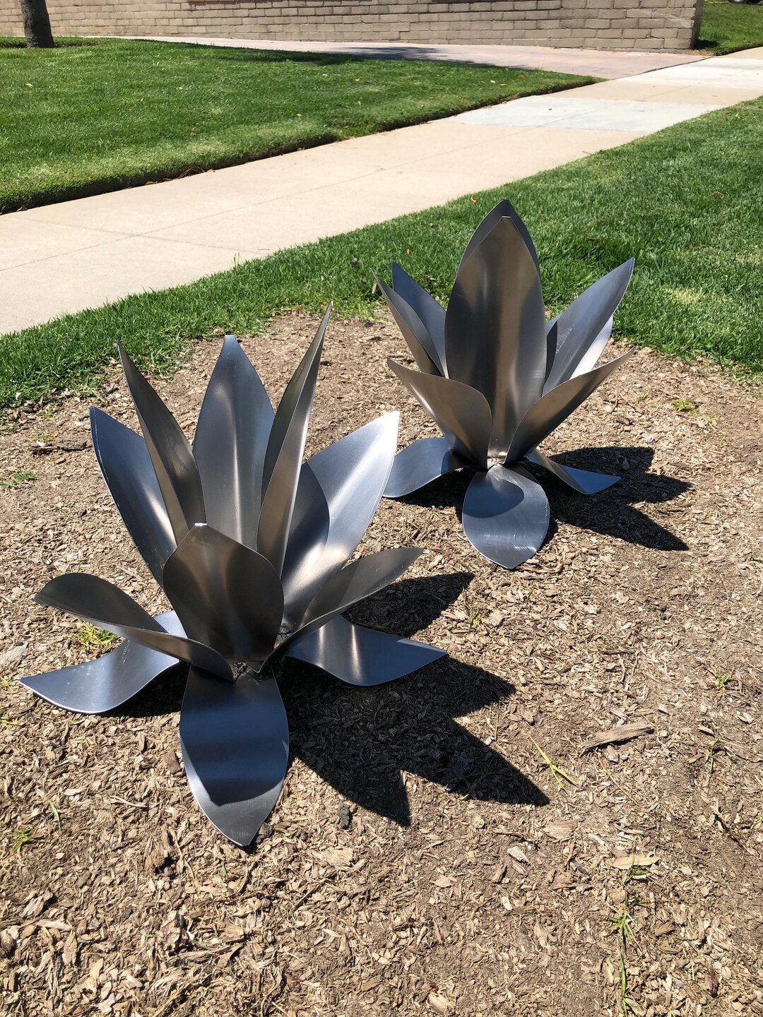 Set of 2 Lotus Flowers, Silver, Landscape, Metal, Art, Decor, Sculpture ...