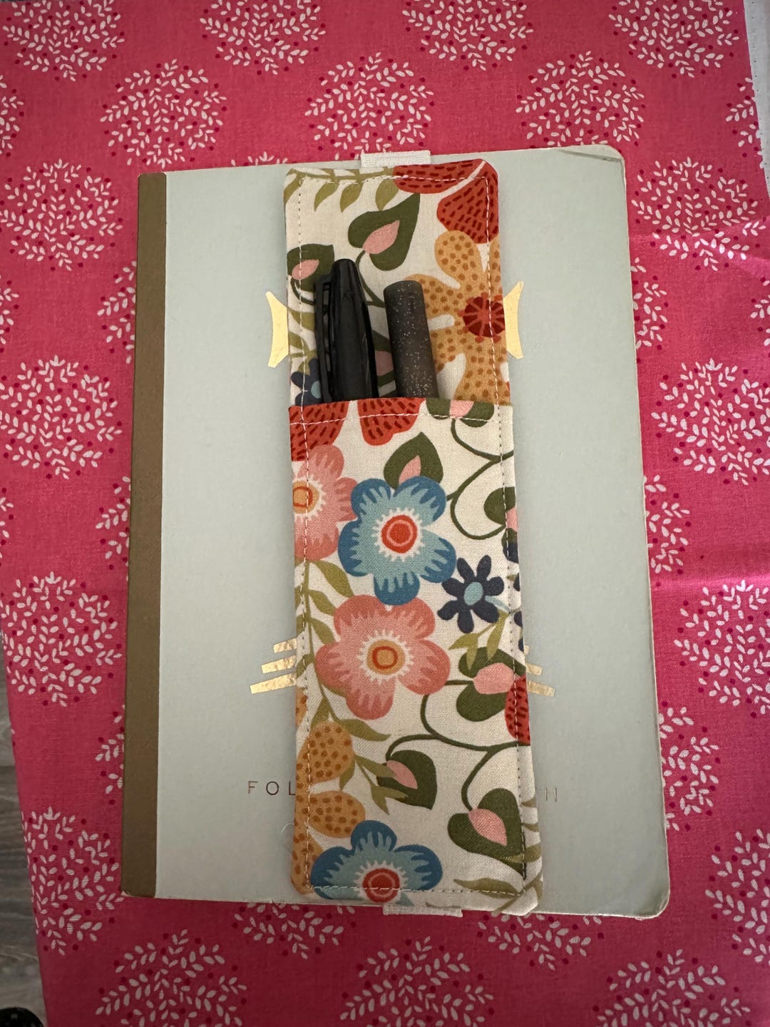 Journal Pen Holder/ Pen Holder/ Fabric Pen Holder/ Book Pencil Holder ...