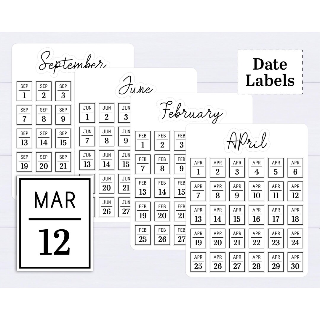 Date Labels - Black & White - Month Date Labels - Monthly Date Labels ...