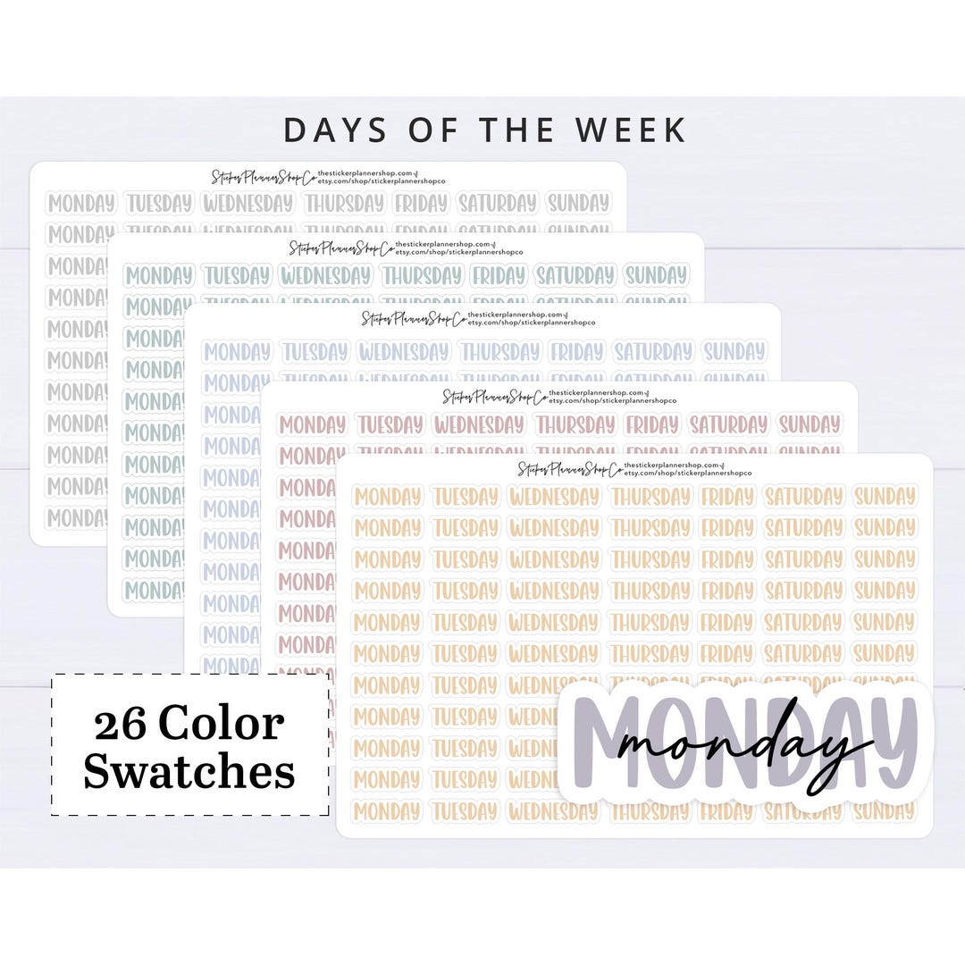 Days of the Week Planner Stickers - Days of the Week Sticker Sheet - 77 ...