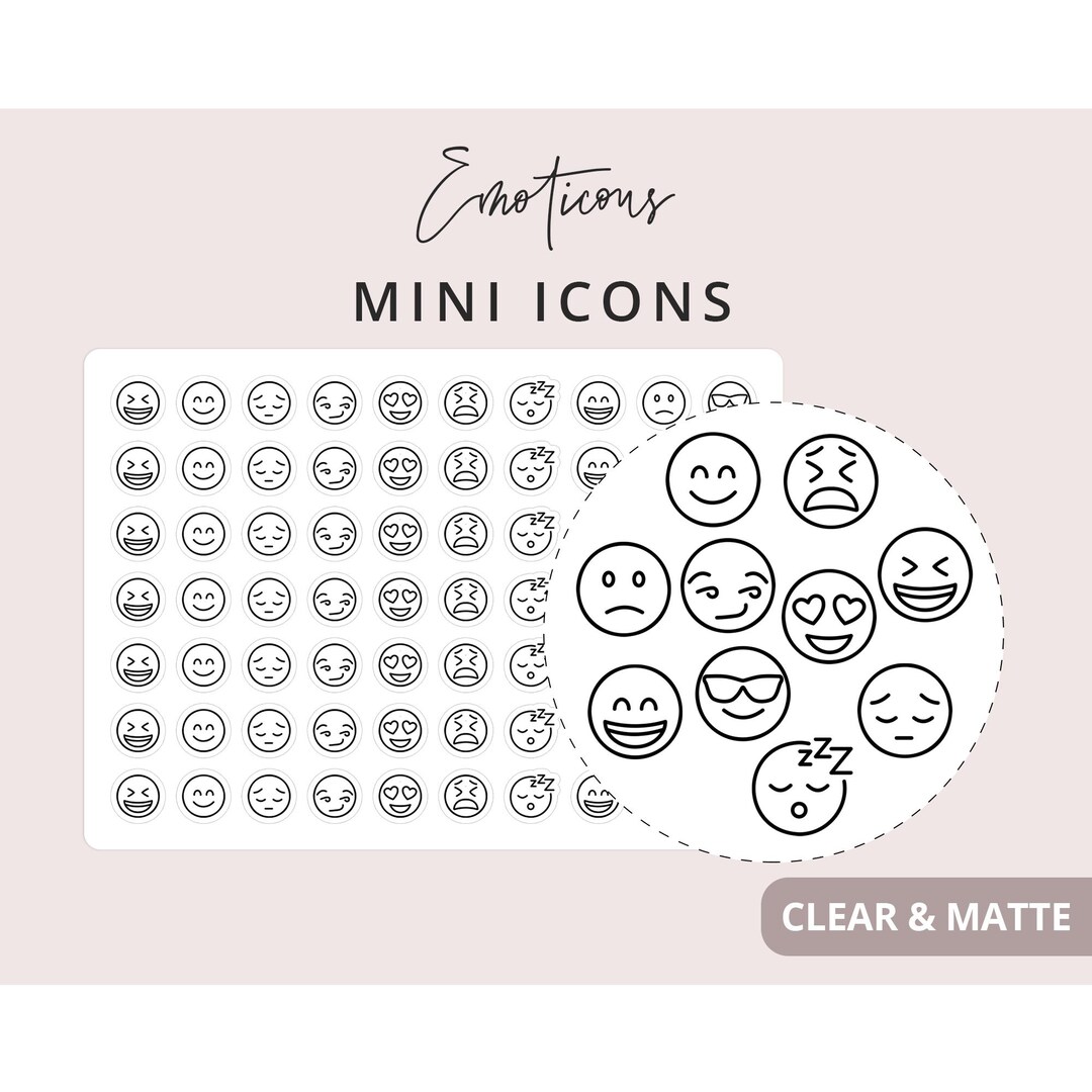 Emotion Faces Mini Icon Stickers, Planner Icon Stickers, Minimal ...