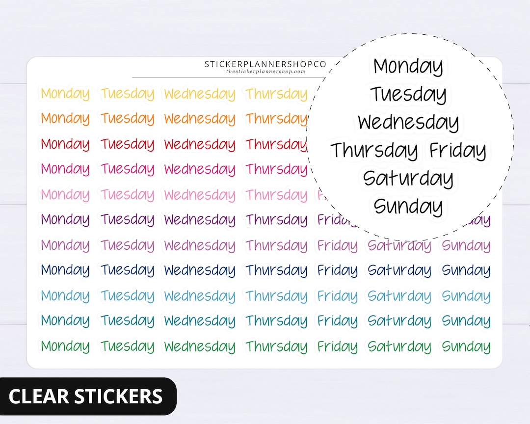 Transparent Days of the Week Sticker 77 Stickers - Etsy