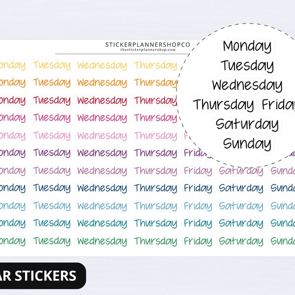 Days of Week Stickers - Etsy